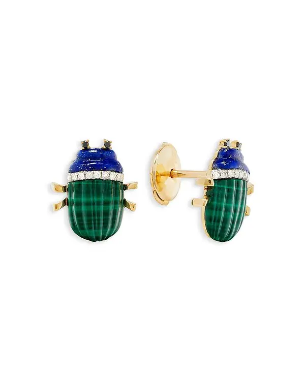 Yvonne Léon Scarab Stud Earrings - Blue/green