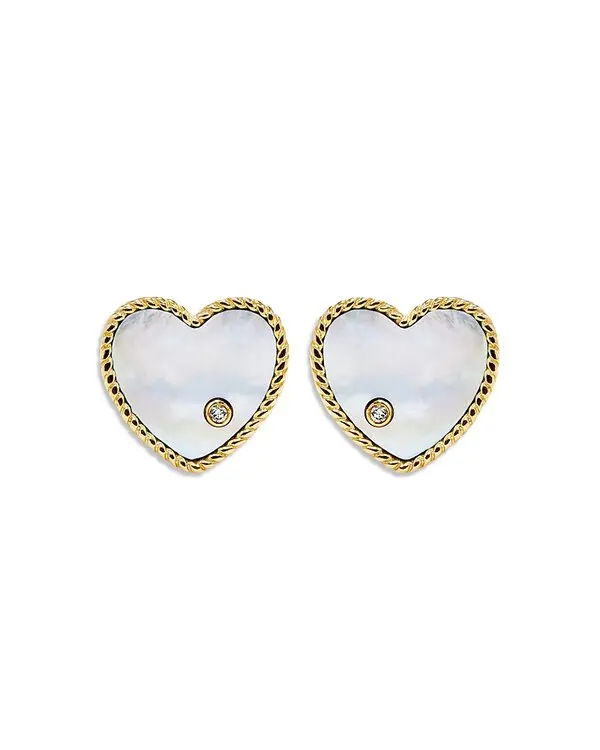 Yvonne Léon Mother Of Pearl & Diamond Heart Stud Earrings - White