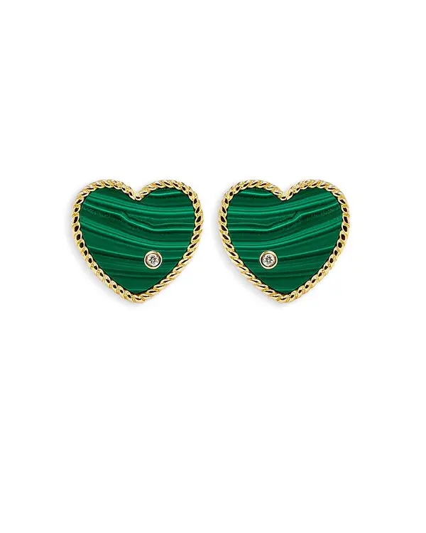 Yvonne Léon 9k Yellow Gold Heart Stud Earrings - Green/gold