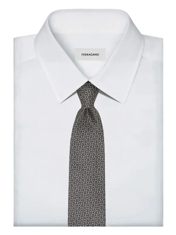 FERRAGAMO Diagonal Gancini Jacquard Tie - Grey