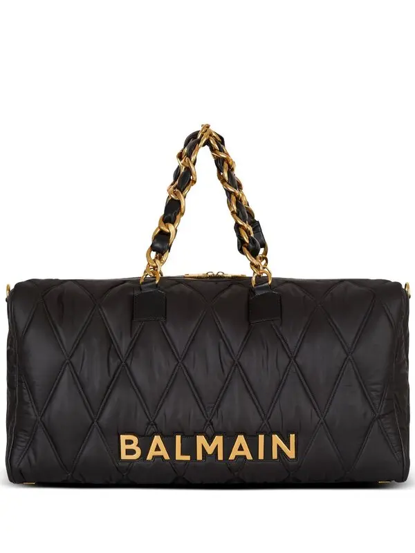 Balmain Grid Quilted Duffle Bag - Black