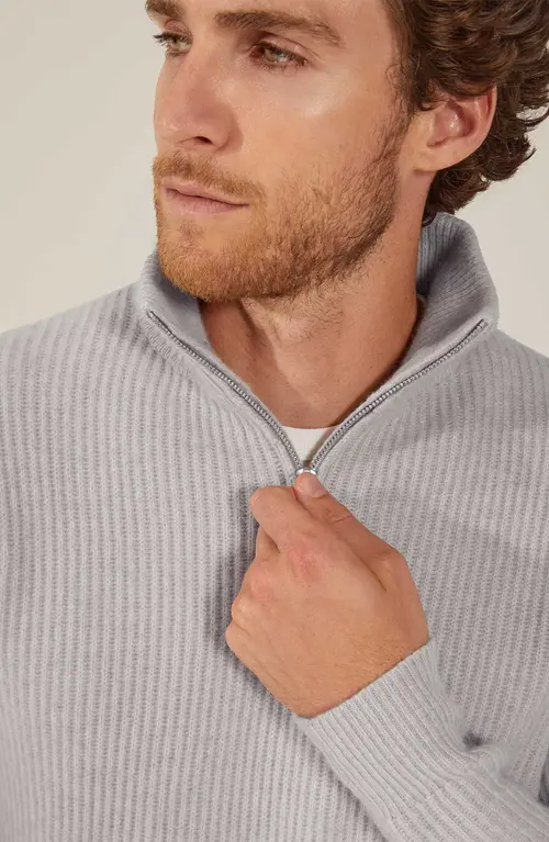 ITALIC Shane Chunky Cashmere Quarter Zip Pullover - Pebble Grey