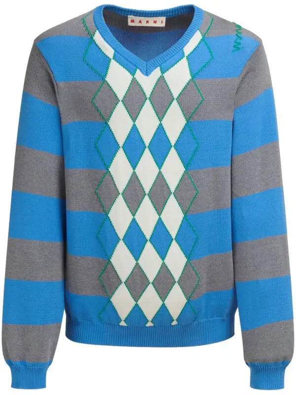 Marni Argyle Intarsia-knit Jumper - Blue