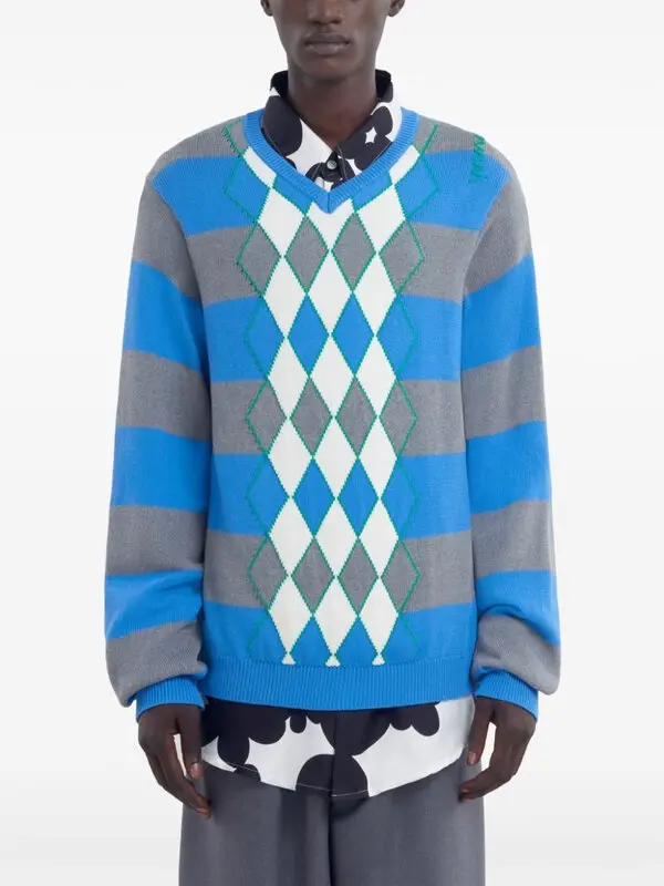 Marni Argyle Intarsia-knit Jumper - Blue