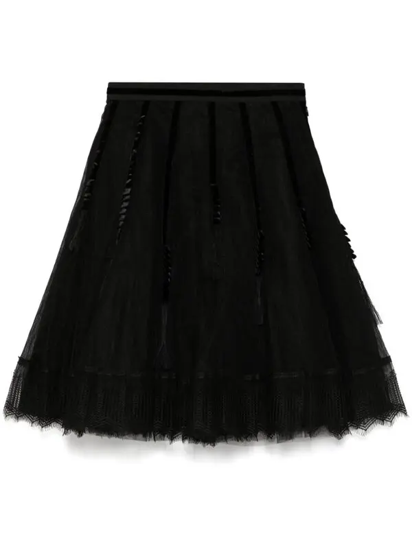 Shiatzy Chen Lace Mesh Skirt - Black