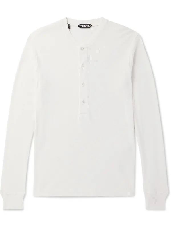 TOM FORD Slim-fit Ribbed Cotton And Modal-blend Jersey Henley T-shirt - White
