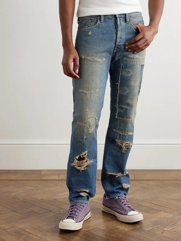 Kapital Monkey Cisco Speakeasy Slim-fit Distressed Denim Jeans