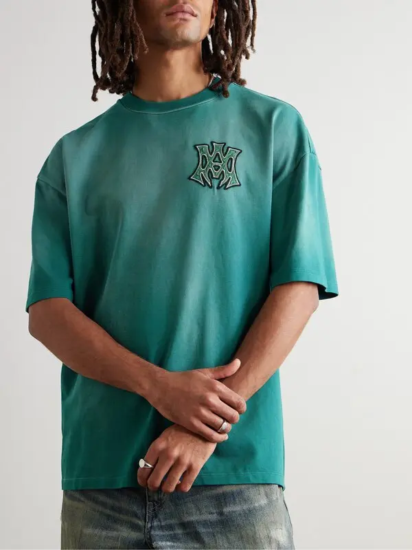 Amiri Logo-AppliquéD Distressed Cotton-Blend Jersey T-Shirt