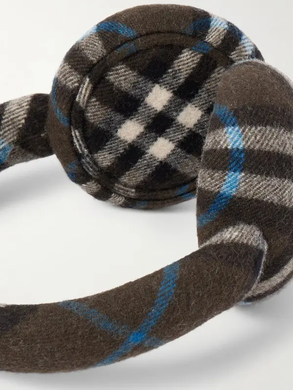 Burberry Checked Cotton-Flannel Earmuffs - Brown | Editorialist display picture 1