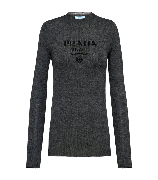 Prada Wool-blend Superfine Logo Sweater - Grey