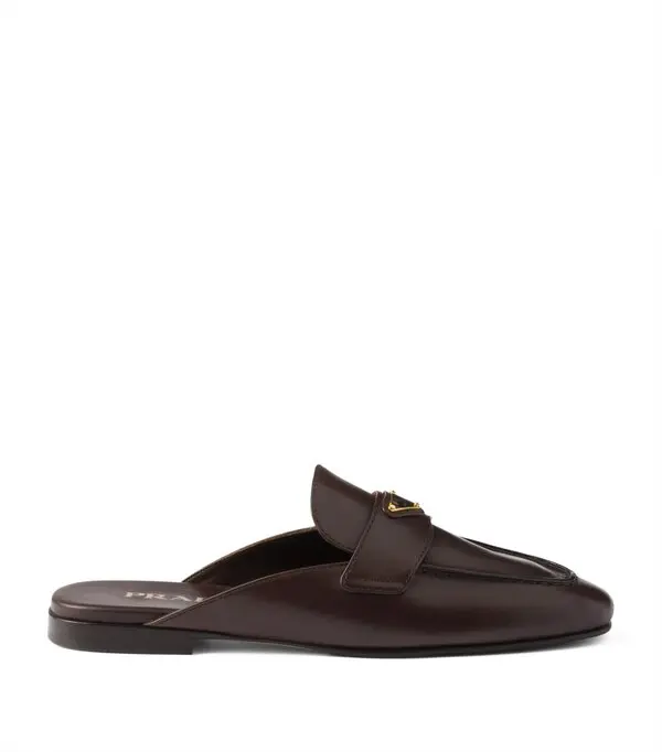 Prada Leather Slippers - Brown