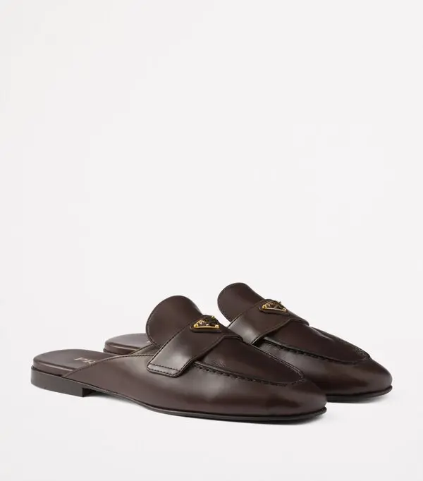 Prada Leather Slippers - Brown