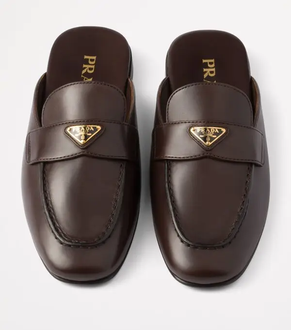 Prada Leather Slippers - Brown