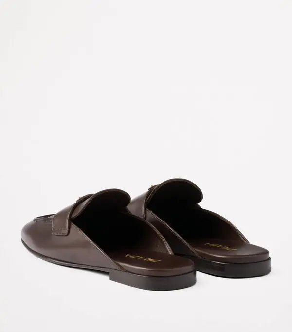 Prada Leather Slippers - Brown