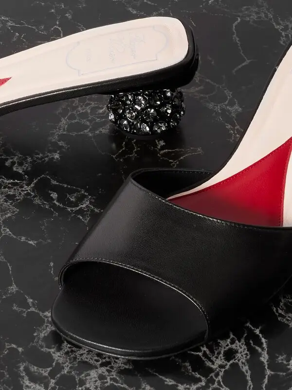 ROGER VIVIER Embellished Leather Mules - Black