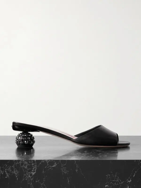 ROGER VIVIER Embellished Leather Mules - Black