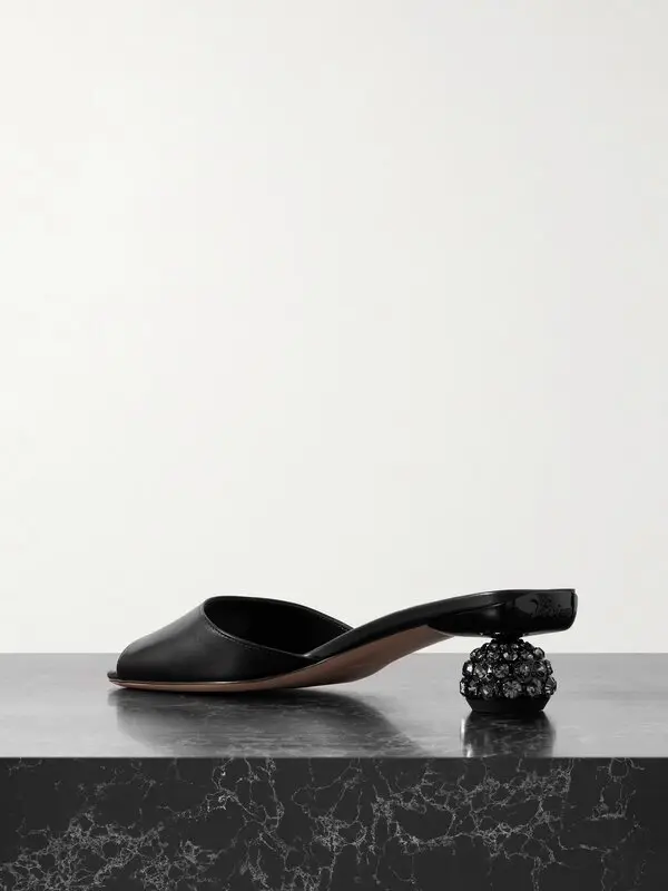 ROGER VIVIER Embellished Leather Mules - Black