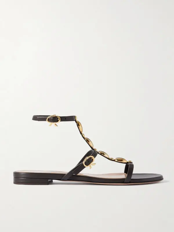 GIANVITO ROSSI Kalinda Embellished Leather Sandals - Brown