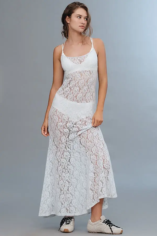 Anthropologie Lace Godet Maxi Slip Dress In Sky - 71% Off | Editorialist