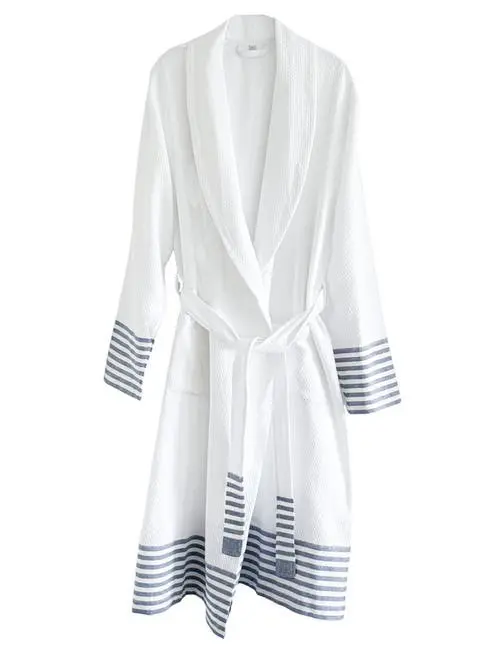 Anaya Cool Cotton Sailing Stripe Robe - White