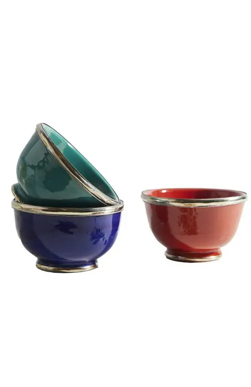 VERVE CULTURE Set Of Moroccan Glazed Bowls With Berber Silver Trim - Multicolor