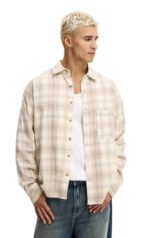 COTTON ON Tribeca Long Sleeve Shirt - Stone Check