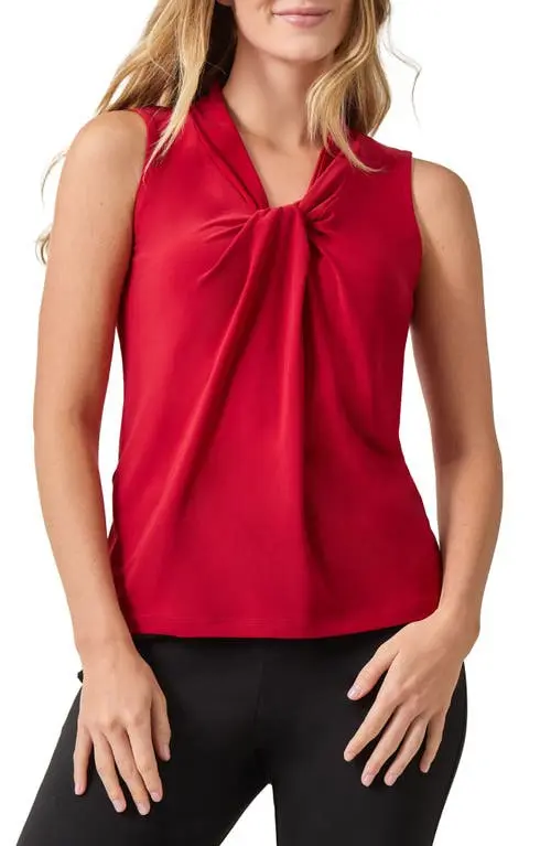 KASPER Sleeveless Knot Front Top - Fire Red