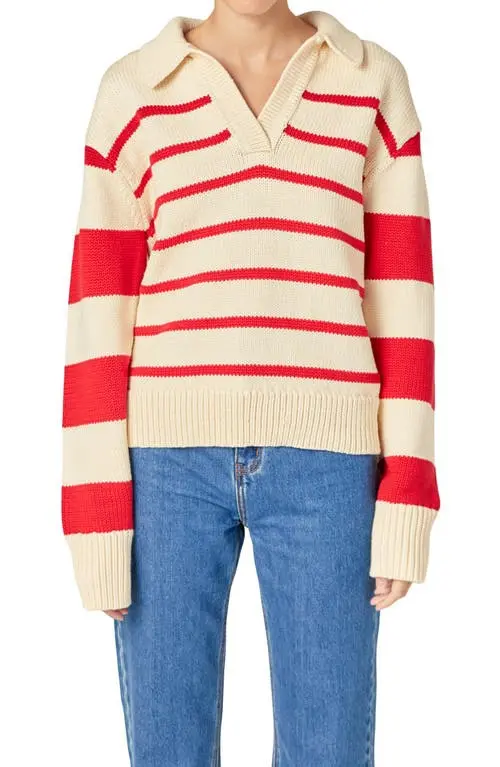 English Factory Stripe Polo Sweater
