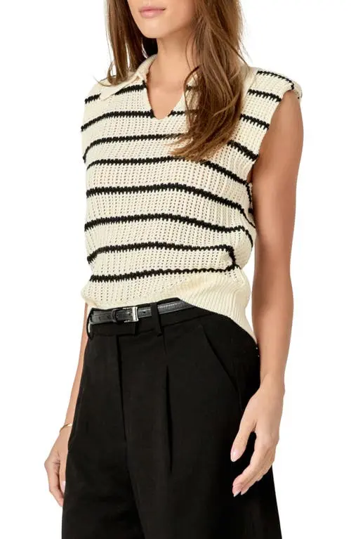 English Factory Stripe Open Stitch Collar Sweater Vest