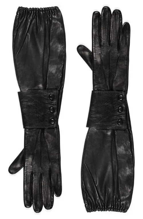 PAULA ROWAN Belle Leather Gauntlet Gloves - Black