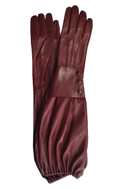 PAULA ROWAN Belle Leather Gauntlet Gloves - Bordeaux