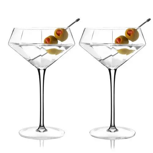 VISKI Seneca Crystal Diamond Martini Glasses Set Of 2