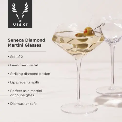 VISKI Seneca Crystal Diamond Martini Glasses Set Of 2