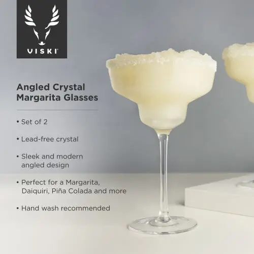 VISKI Raye Crystal Angled Margarita Glasses Set Of 2