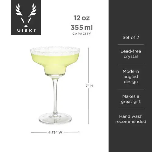 VISKI Raye Crystal Angled Margarita Glasses Set Of 2
