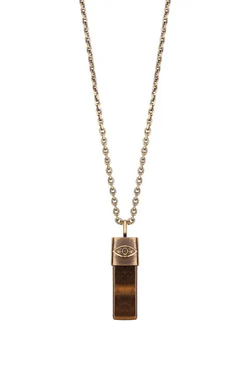 KARMA AND LUCK Tiger's Eye And Evil Eye Pendant Necklace - Gunmetal/bronze/brown