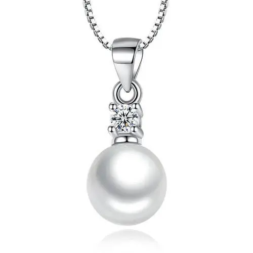 HOLLYWOOD SENSATION White Gold Pearl Pendant Necklace With Zirconia - Silver
