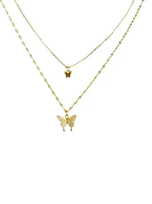 HOLLYWOOD SENSATION Butterfly Layered Necklace - Gold