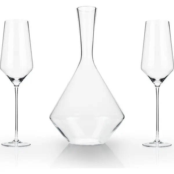 VISKI Raye Crystal 3-piece Angled Bordeaux Decanter And Wine Glass Set - Clear