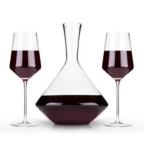 VISKI Raye Crystal 3-piece Angled Bordeaux Decanter And Wine Glass Set