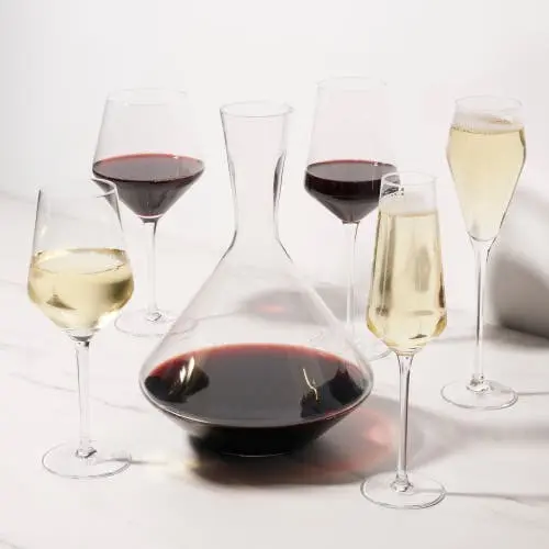 VISKI Raye Crystal 3-piece Angled Bordeaux Decanter And Wine Glass Set