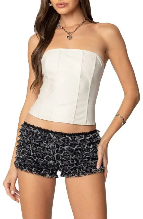 EDIKTED Betty Strapless Lace-up Faux Leather Corset Top - Cream