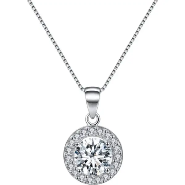 HOLLYWOOD SENSATION Round Halo Pendant Necklace - Silver