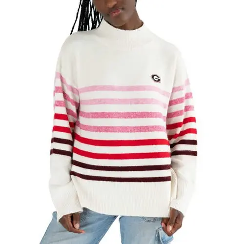 LUSSO Georgia Bulldogs Simone Striple Mock Neck Oversized Pullover Sweater