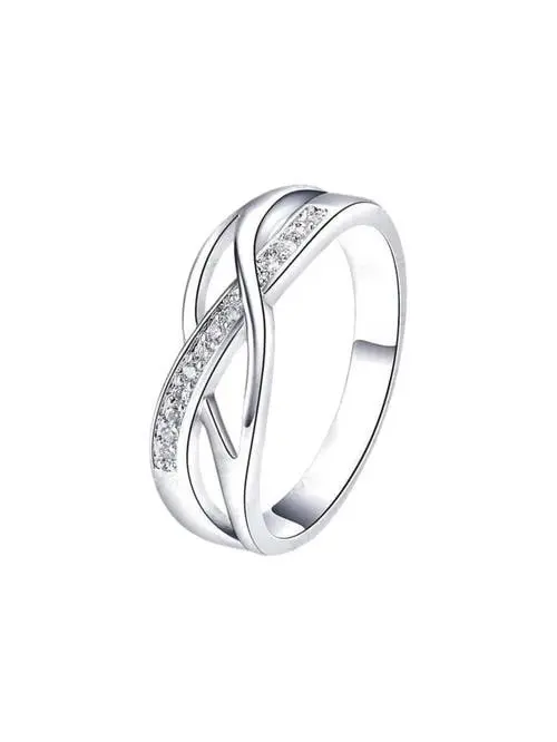 HOLLYWOOD SENSATION Crystal Braided Ring - Silver