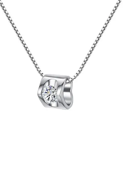 HOLLYWOOD SENSATION White Gold Plated Cubic Zirconia Heart Pendant Necklace - Silver