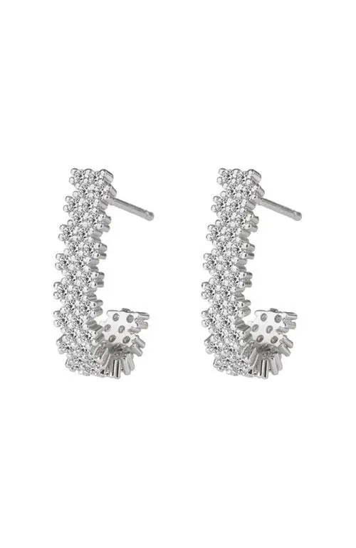 DLORIA Hollywood Sensation Elara Cubic Zirconia J Hoop Earrings - Silver
