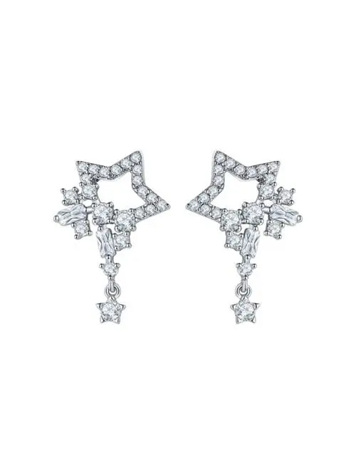 HOLLYWOOD SENSATION Crystal Star Dangle Earrings - Silver