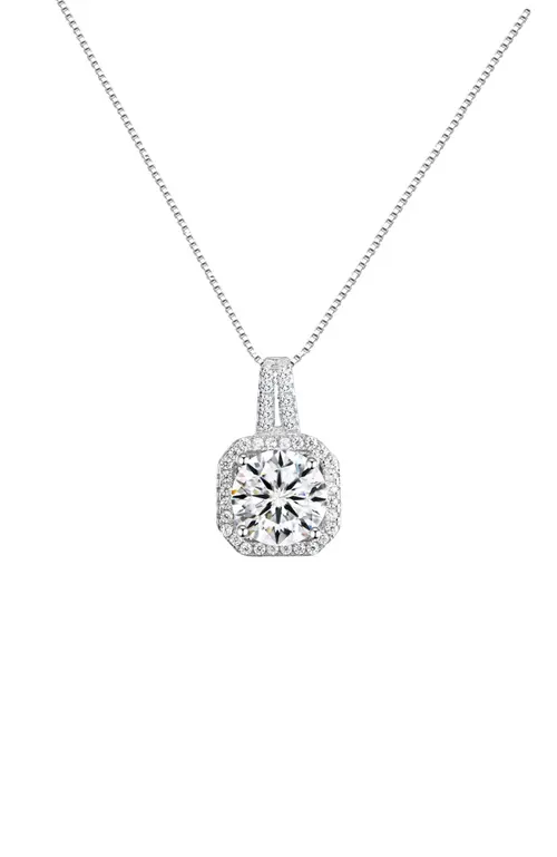 HOLLYWOOD SENSATION Two Carat Halo Cubic Zirconia Pendant Necklace - Silver
