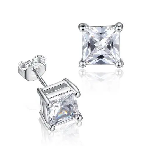 HOLLYWOOD SENSATION Half Carat Princess Cut Zirconia Stud Earrings - Silver